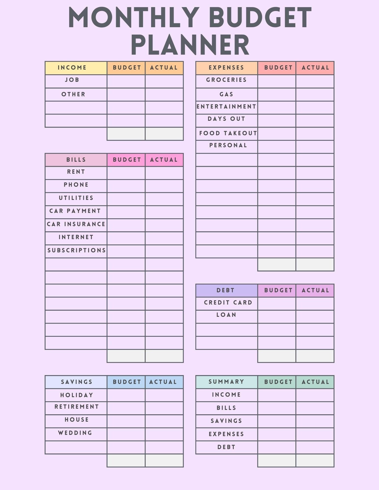 Printable Monthly Budget Planner Budget by Paycheck Financial Tracker ...