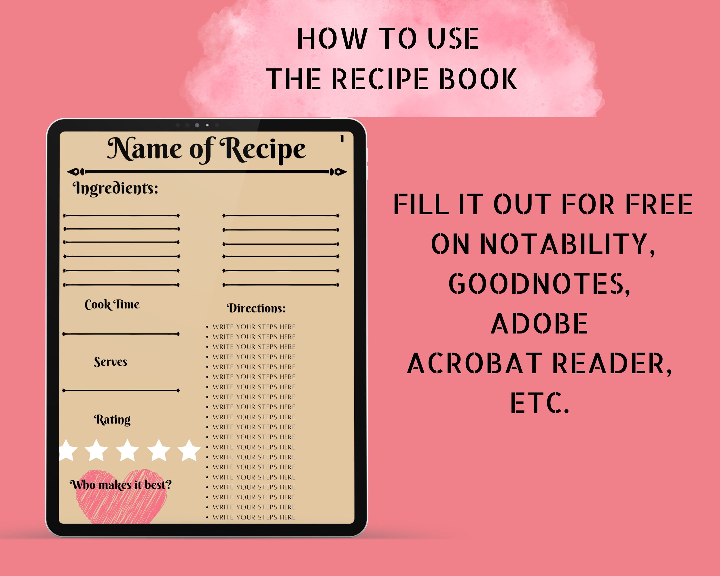 Family Recipe Book, Generational, Digital Download, Notability ...