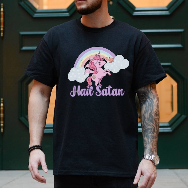 Hail Satan Rainbow Unicorn Tshirt, Pastel Goth Atheist Satanic Occult ...
