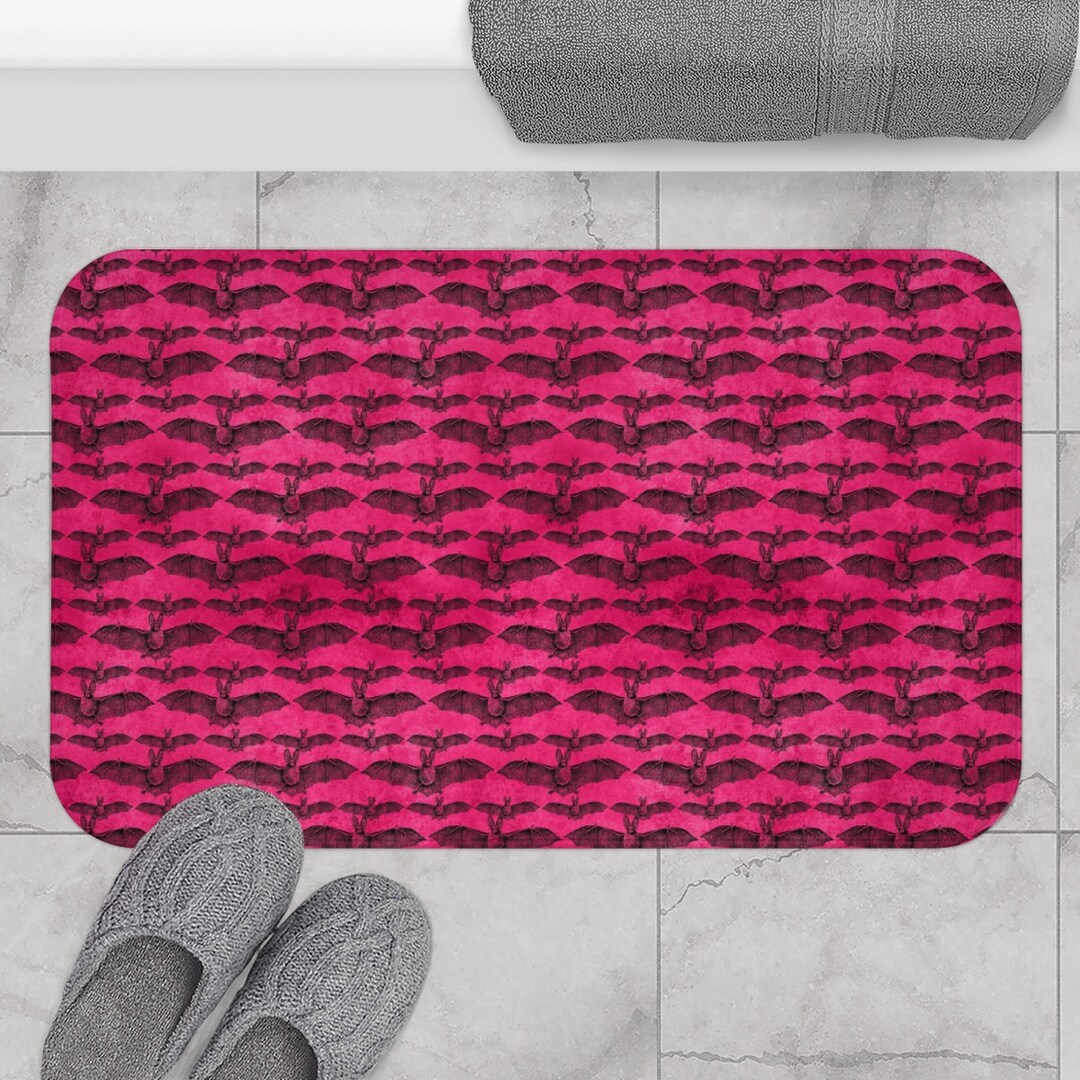 Gothic Bats Bath Mat, Gothic Bath Decor, Gothic Home Decor, Pink Black ...