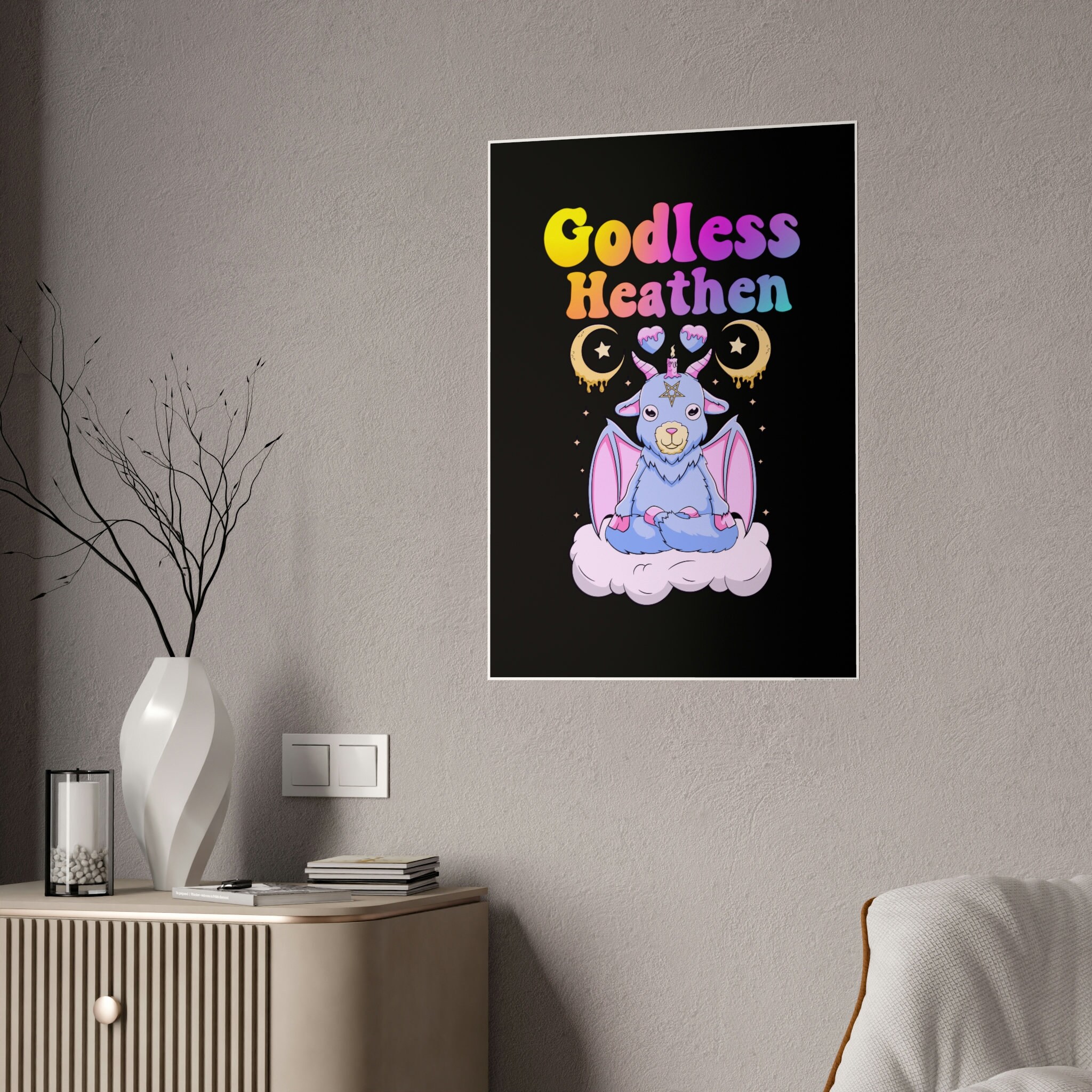 Godless Heathen Gloss Poster, Pastel Goth Decor, Satanic Atheist Wall ...