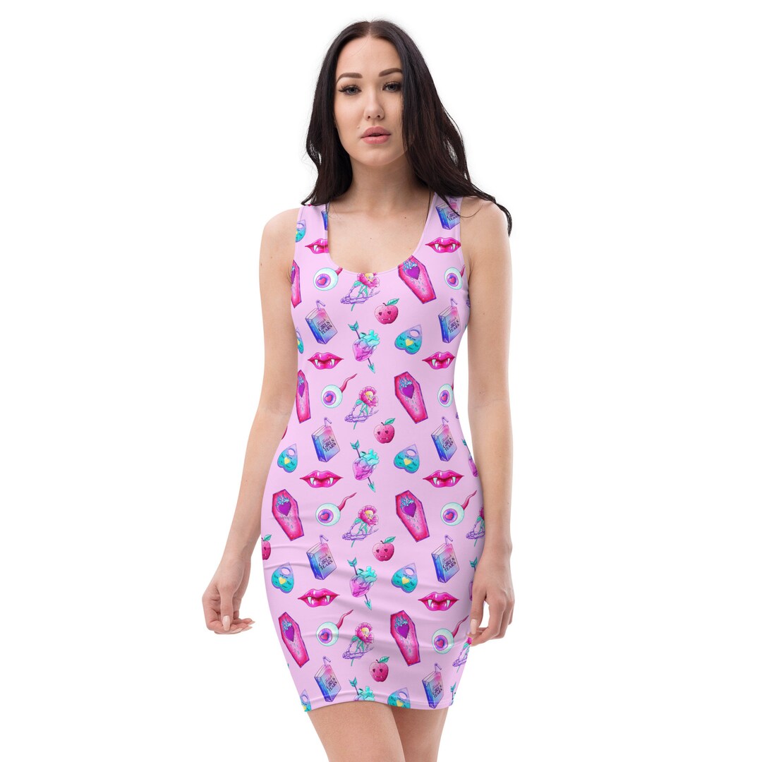 Pastel Goth Bodycon Dress Kawaii Goth Sleeveless Dress, Fairycore Dress ...