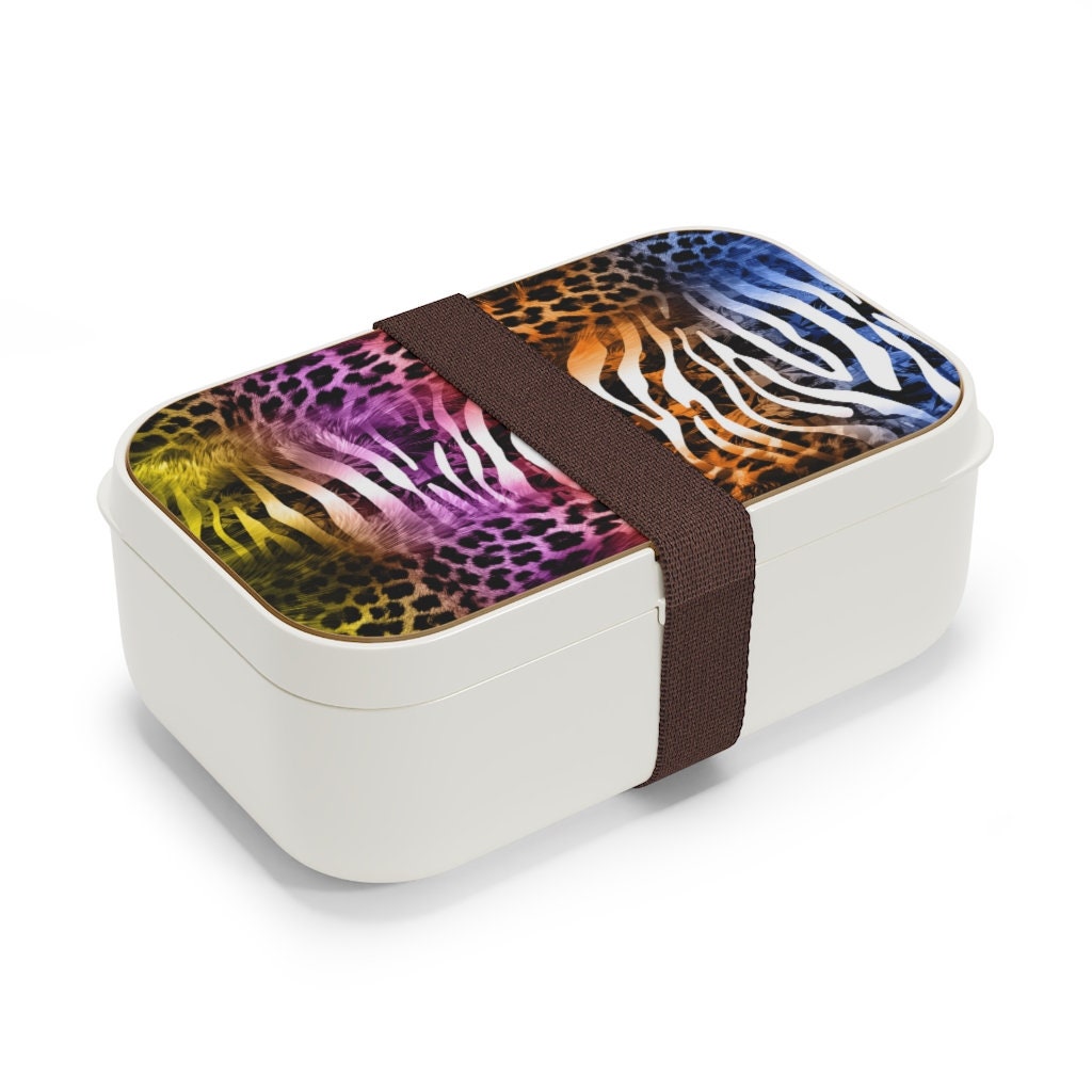 Rainbow Animal Print Bento Lunch Box With Utensils Lunch Tote - Etsy