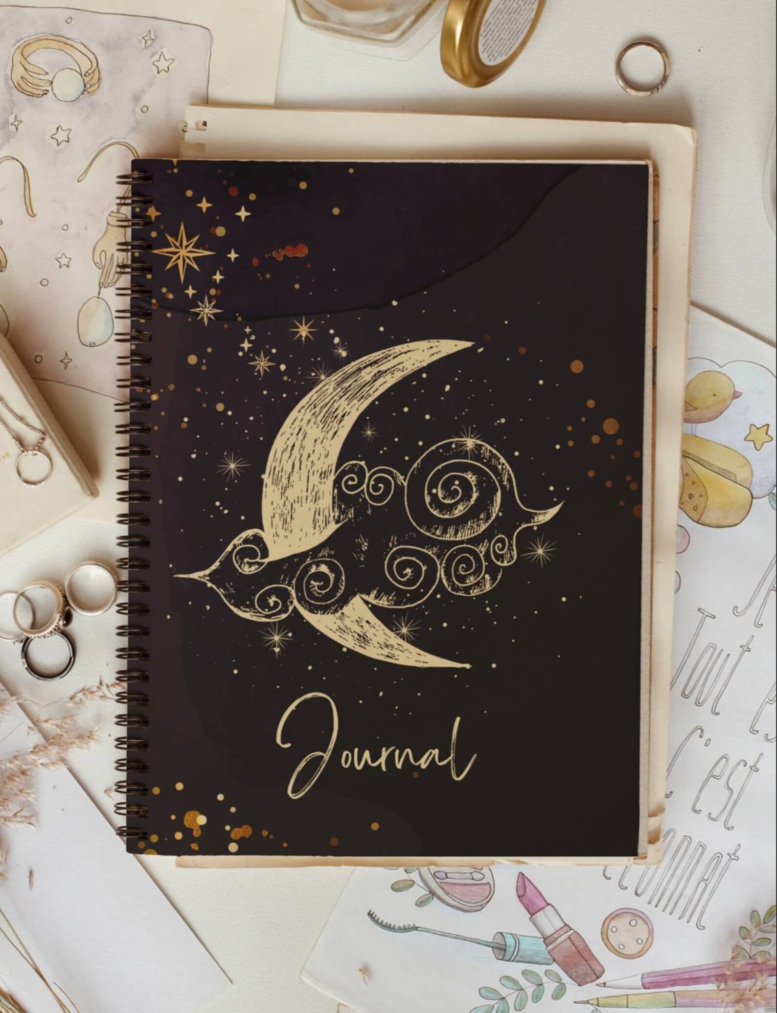 Spiral Notebook Ruled Line Cresent Moon Galaxy Journal - Etsy