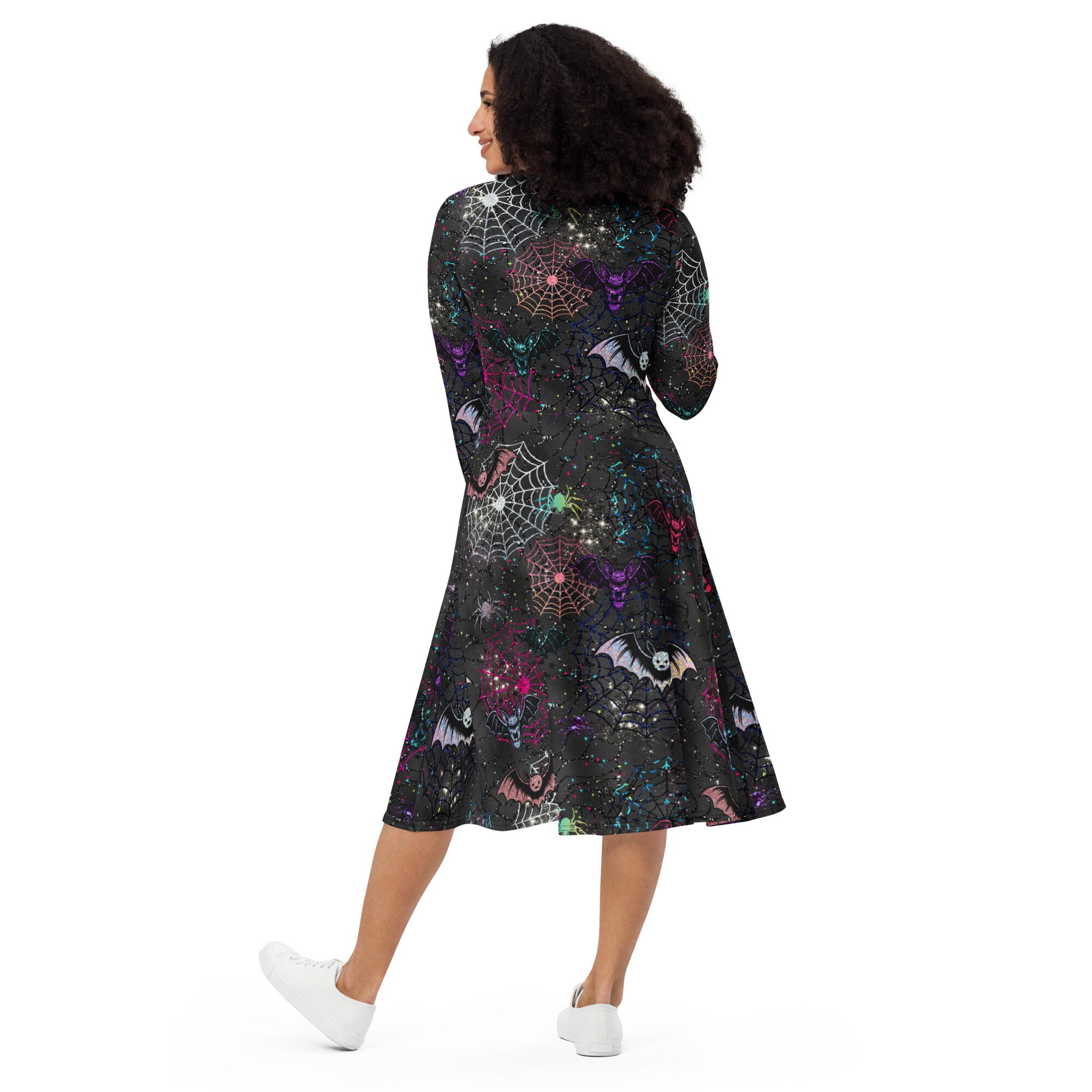 Goth Cottagecore Long Sleeve Midi Dress With Pockets, Women's Alt ...