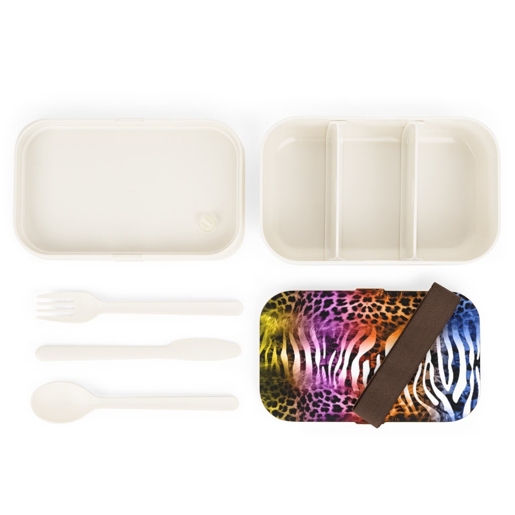 Rainbow Animal Print Bento Lunch Box With Utensils Lunch Tote - Etsy