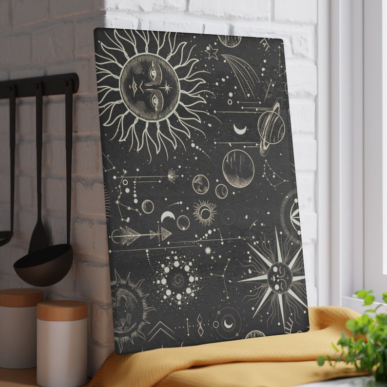 Celestial Sun Moon and Stars Glass Cutting Board, Astrology Kitchen ...