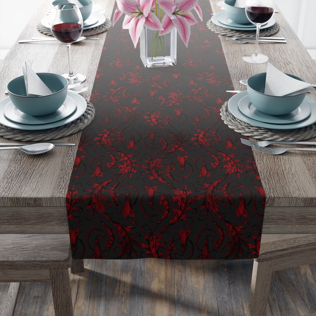 Goth Holiday Table Runner (cotton, Poly), Dark Red Blank Gothic Christmas Decor, Alternative ...