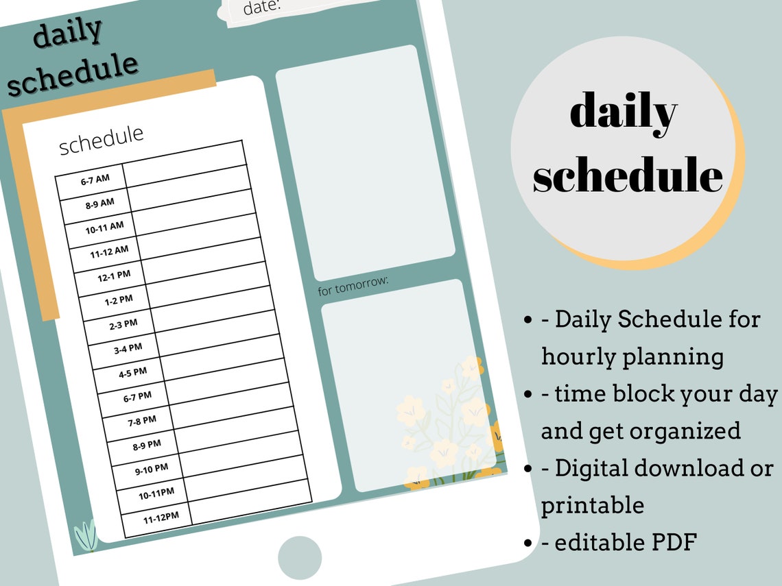 Daily Schedule Printable or Digital Download | Adhd Planner, Todays To ...