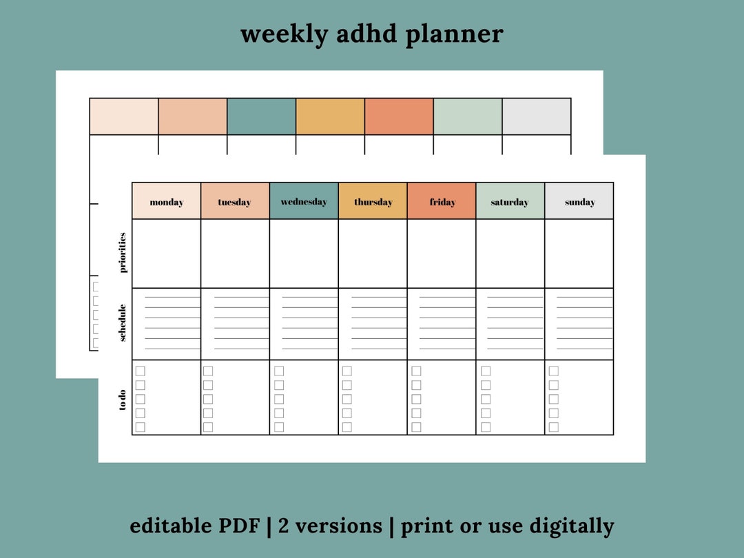 Weekly ADHD Planner for Kids or Adults | Printable or Use Digitally ...