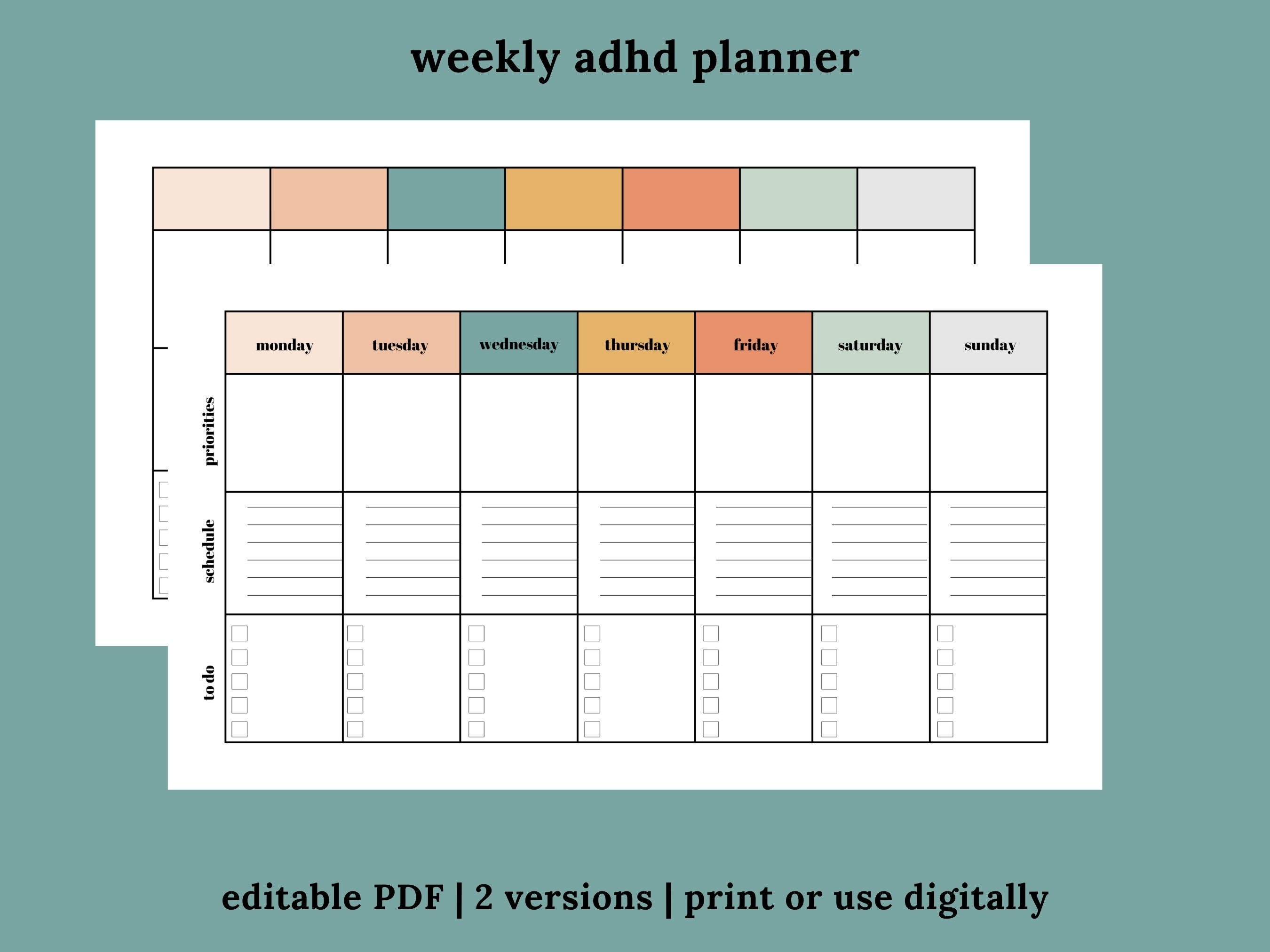 Weekly ADHD Planner for Kids or Adults | Printable or Use Digitally ...