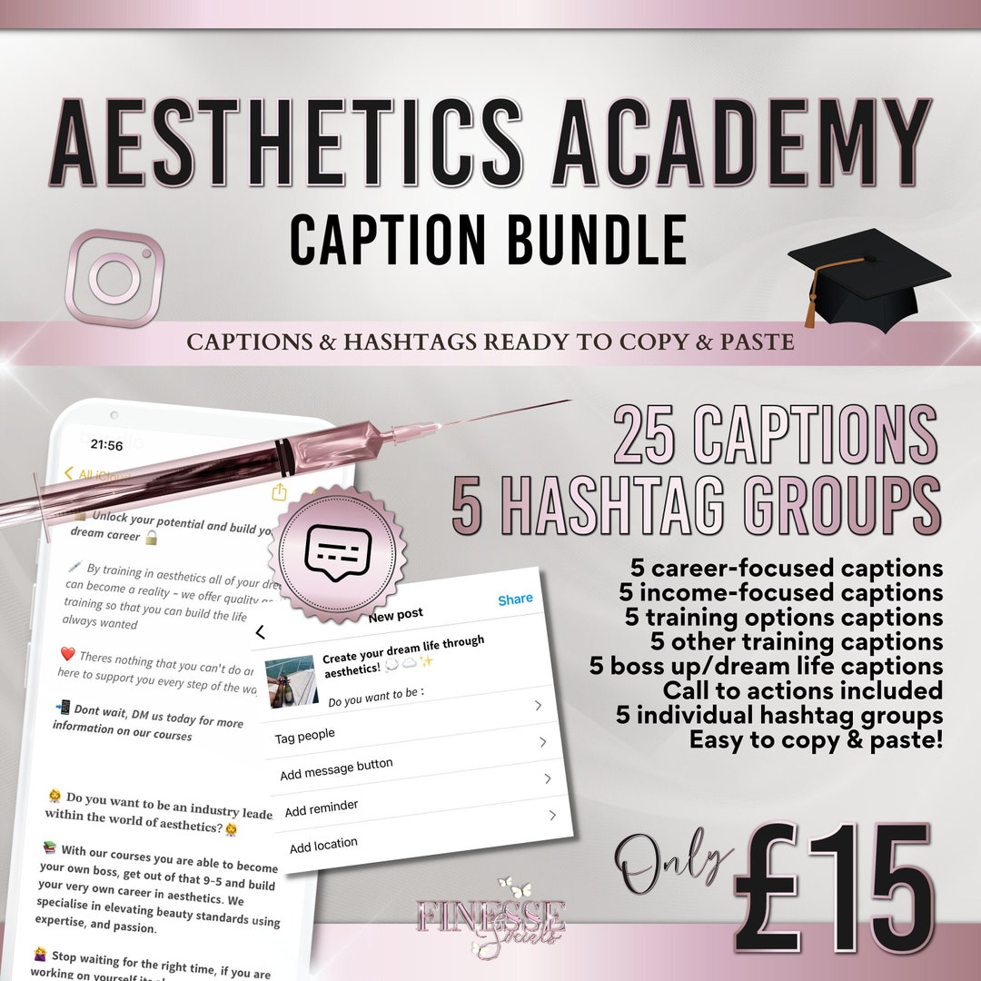 Aesthetics Academy Caption Bundle for Instagram 25 Captions & 5 Hashtag ...
