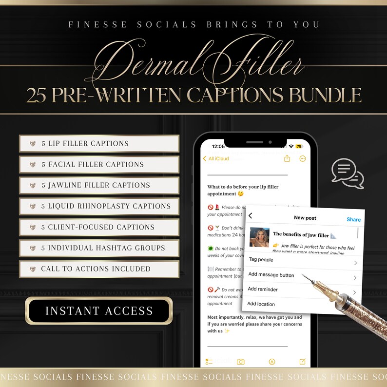 Dermal Filler Caption Bundle (for Instagram) | 25 Captions & 5 Hashtag ...