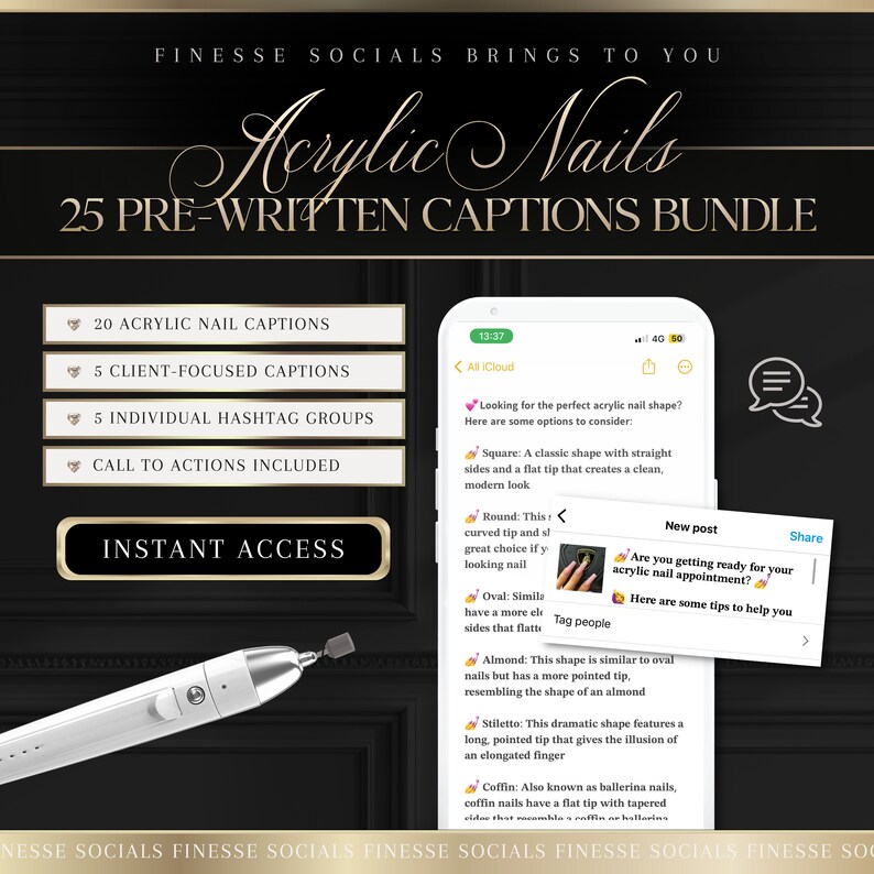 Acrylic Nails Caption Bundle (for Instagram) | 25 Captions & 5 Hashtag ...