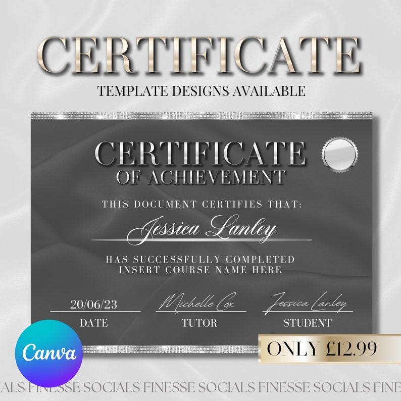 Silver & Grey Editable Certificate Design for ANY INDUSTRY canva ...