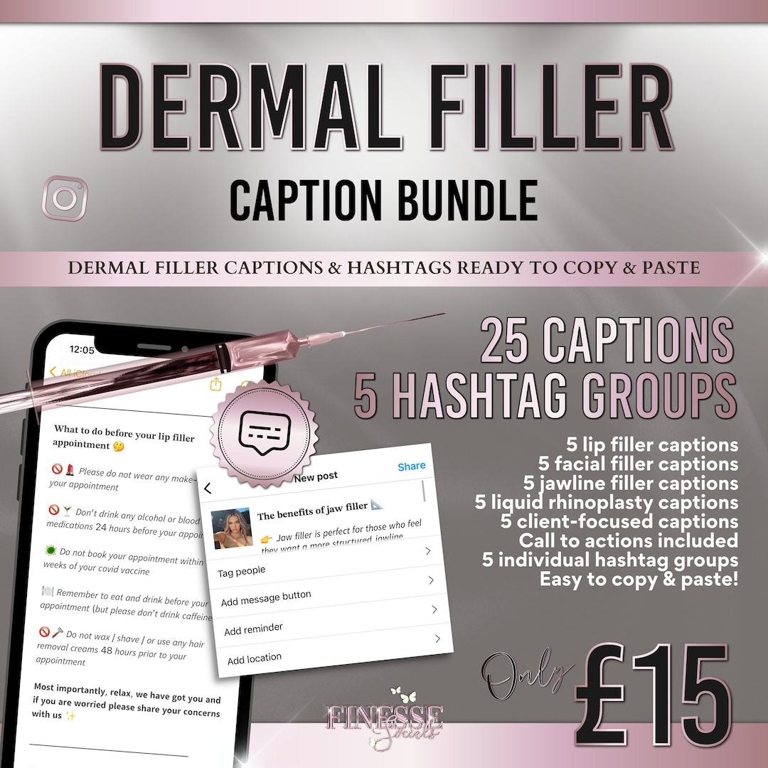 Dermal Filler Caption Bundle for Instagram 25 Captions & 5 Hashtag ...