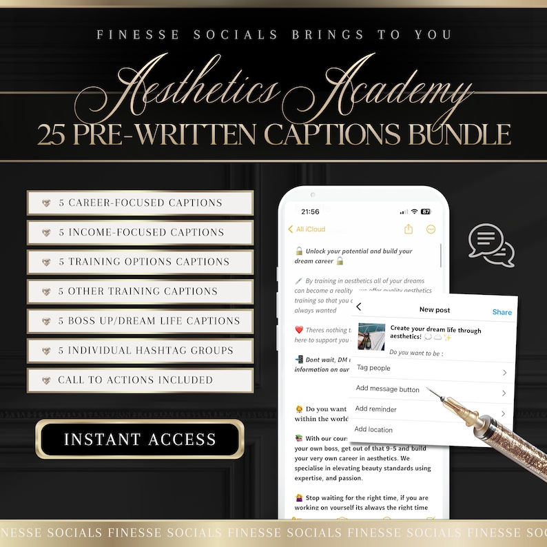 Aesthetics Academy Caption Bundle (for Instagram) | 25 Captions & 5 ...
