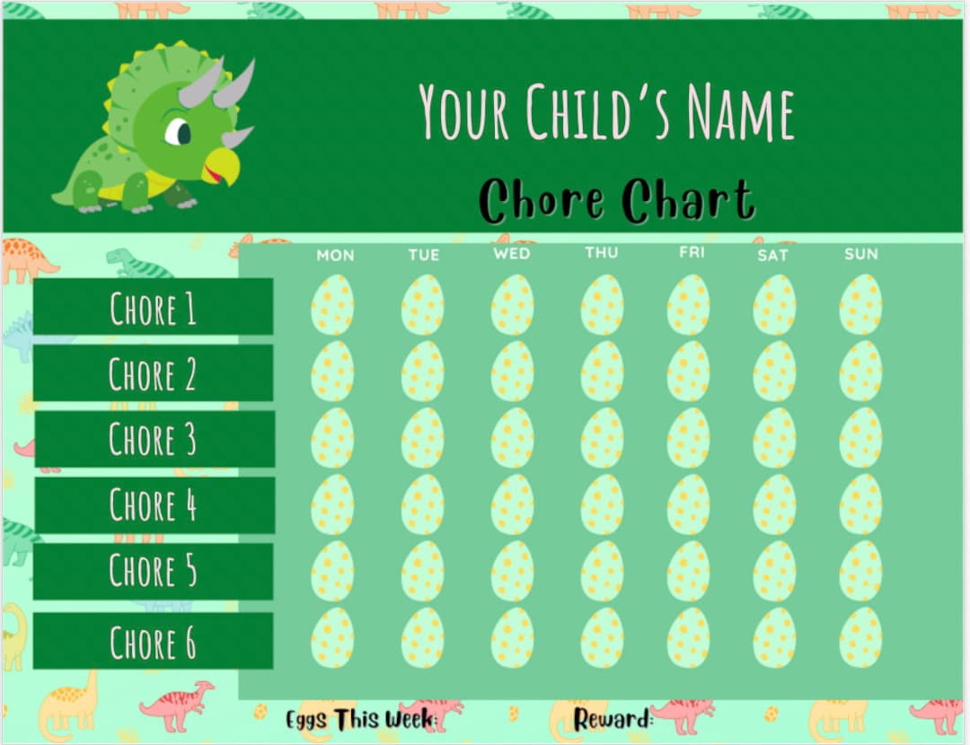 Dinosaur Kid's Chore Chart | Green | Editable | Dinosaurs | Chores - Etsy