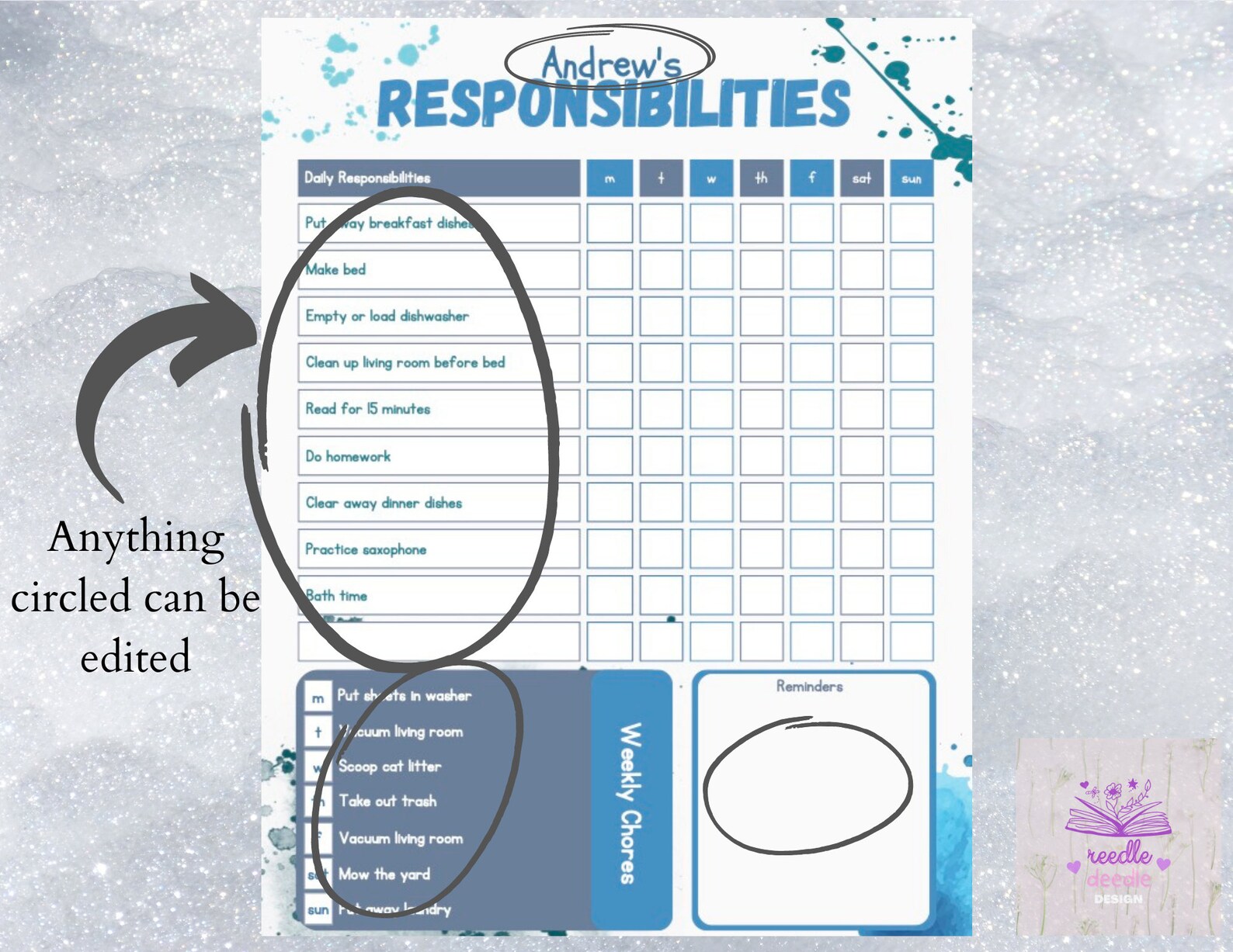 Responsibility Chore Chart for Kids Fully Editable Daily & Weekly ...