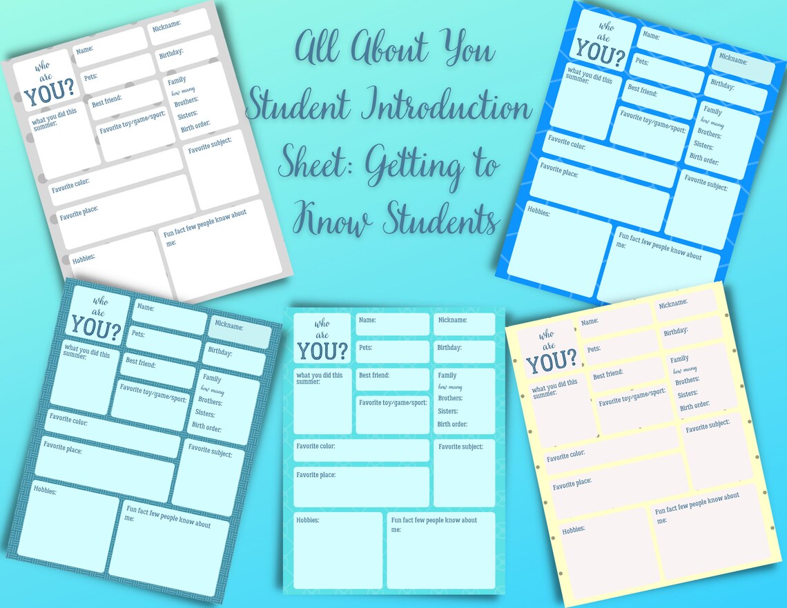 All About Me Student Introduction Sheet | Beginning of School Year ...