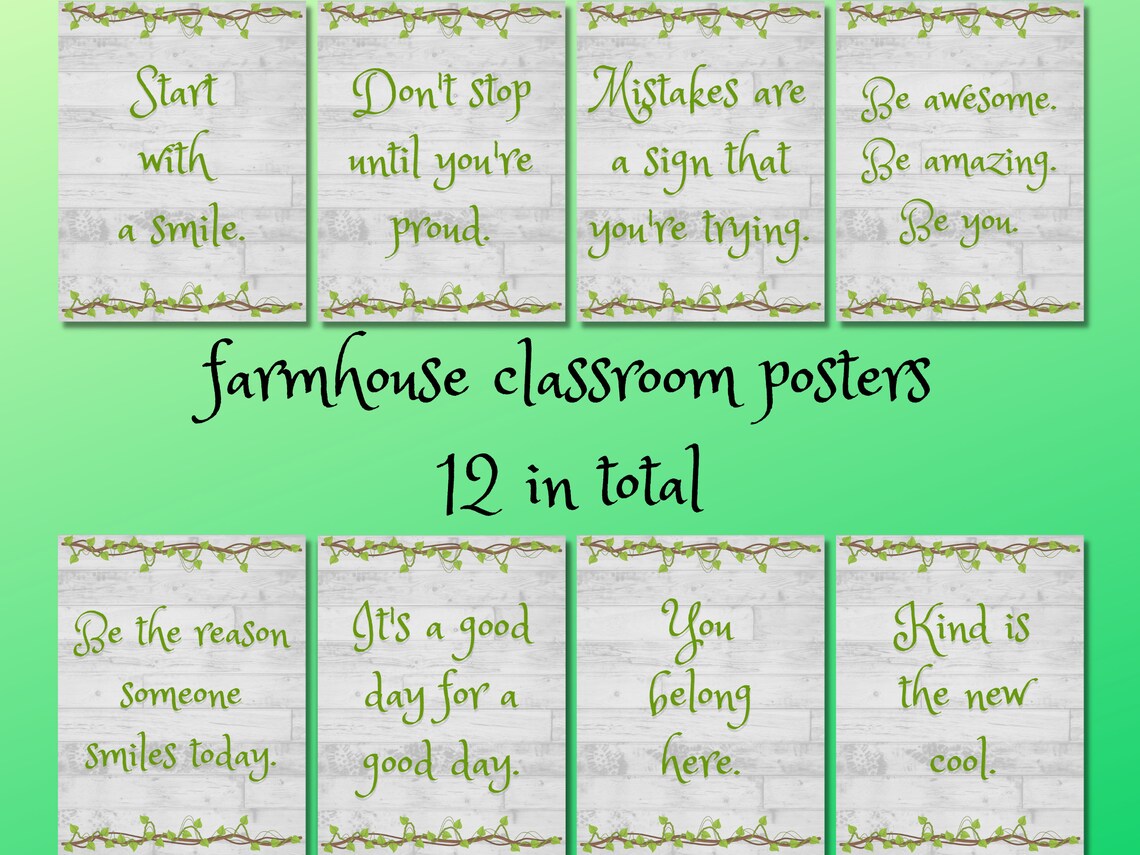 Farmhouse Classroom Posters | Set of 12 | Size 8.5x11 Inches ...