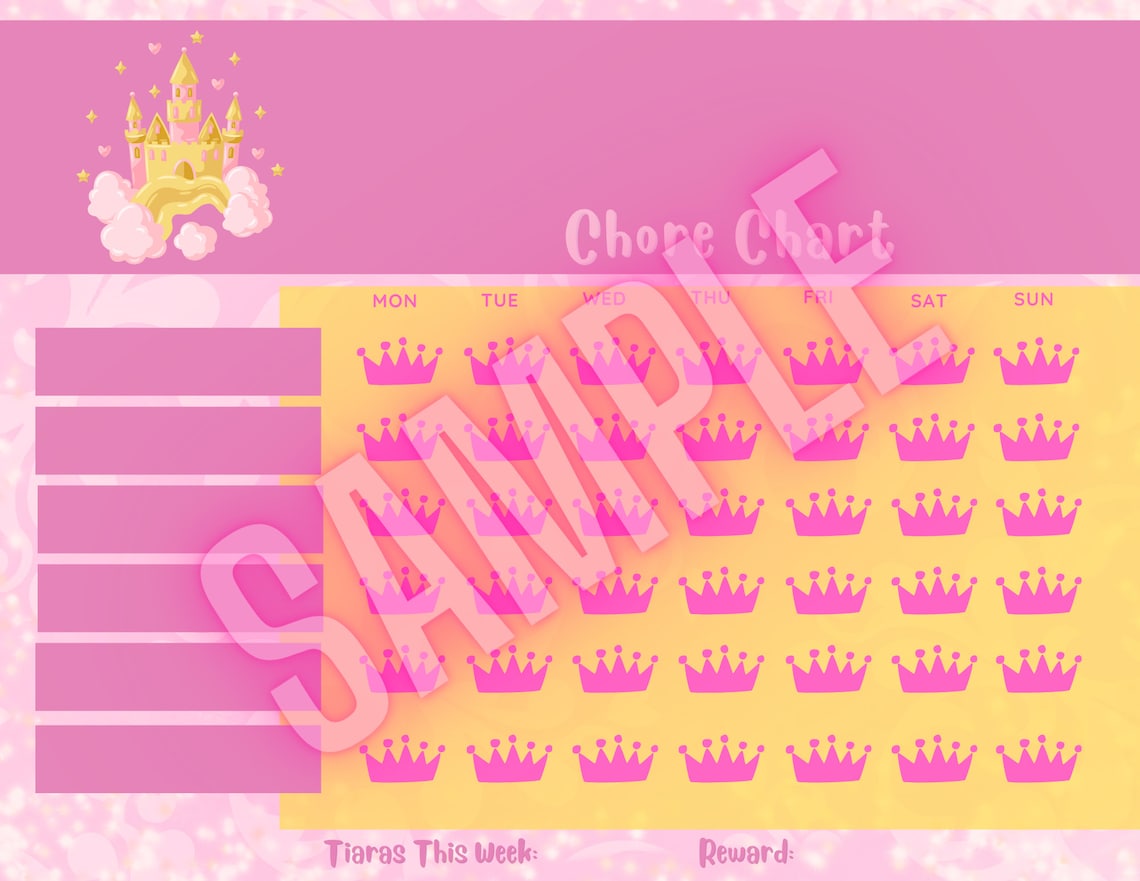 Princess Chore Chart Children Pink Editable | Etsy