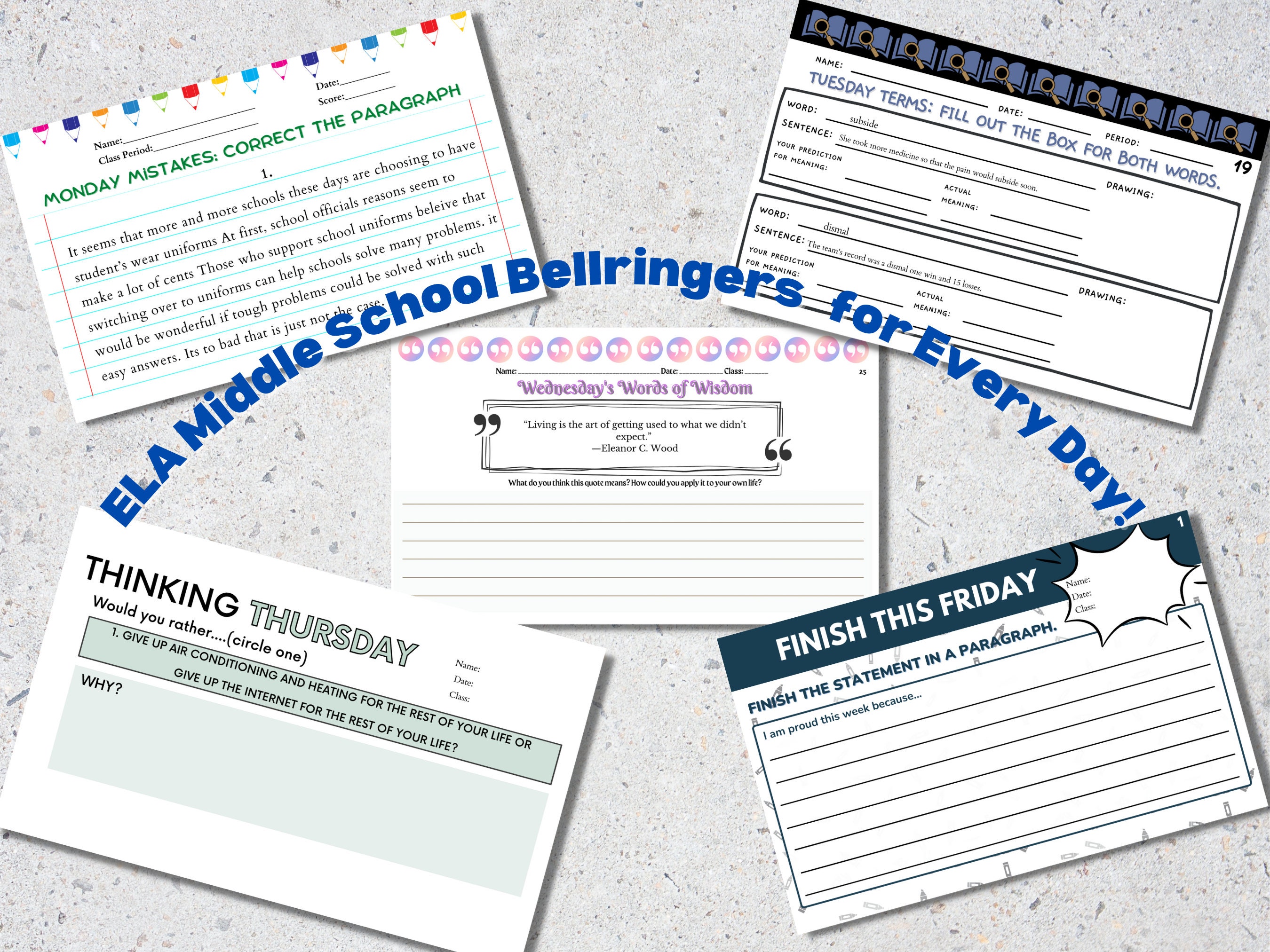 English Language Arts Bellringers for the Entire Year | Perfect for ...