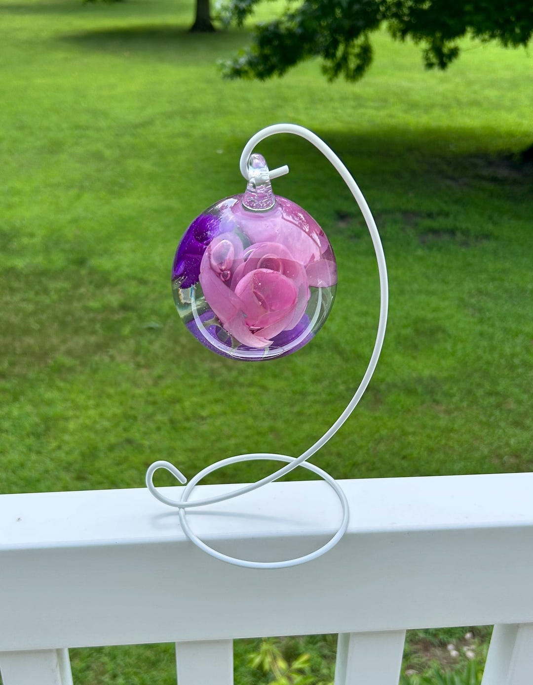 Flower Ornament in Resin Orb Purple & Pink Floral Hanging Decoration ...