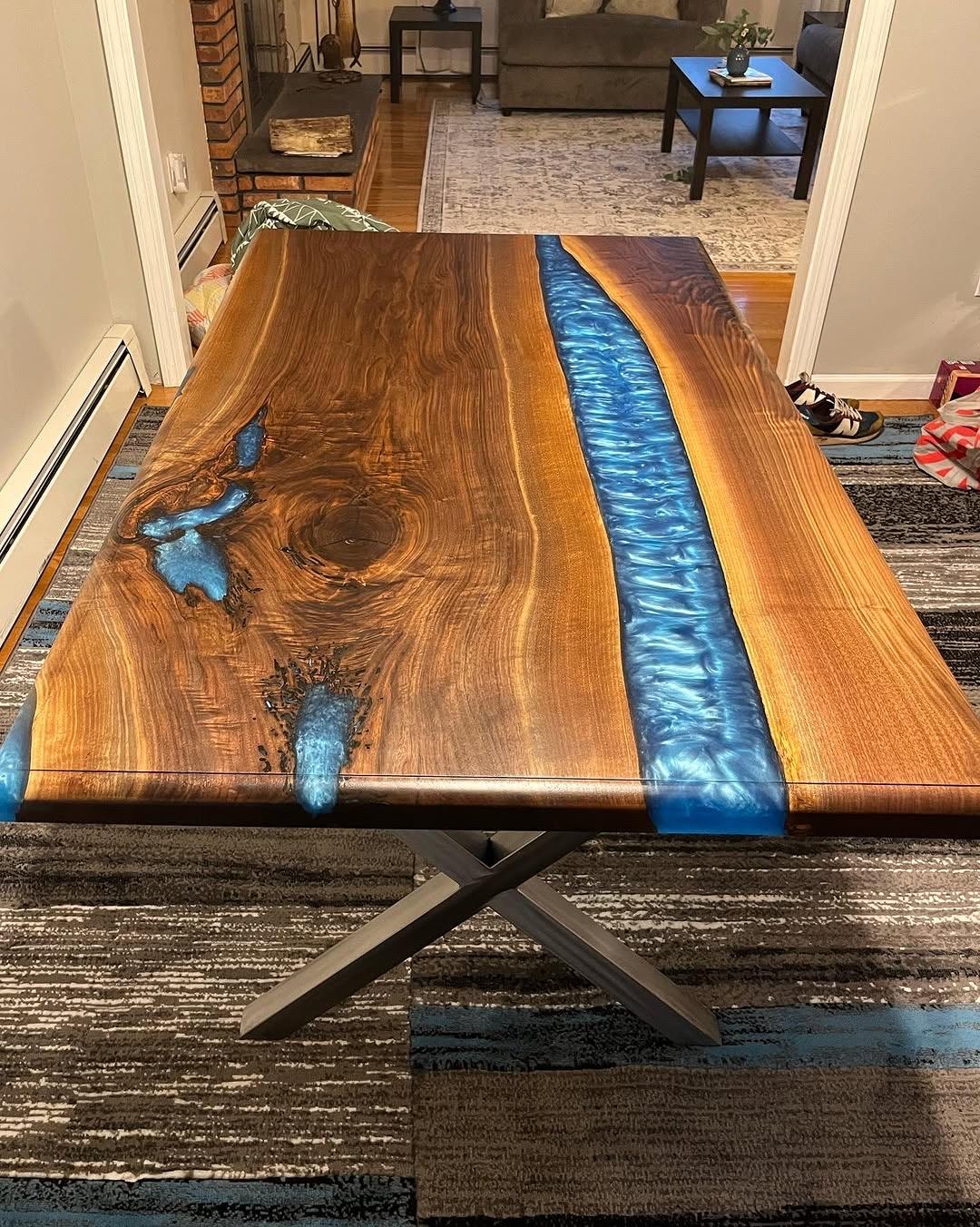 Walnut Live Edge Dining Table: Blue Epoxy Resin River - Etsy