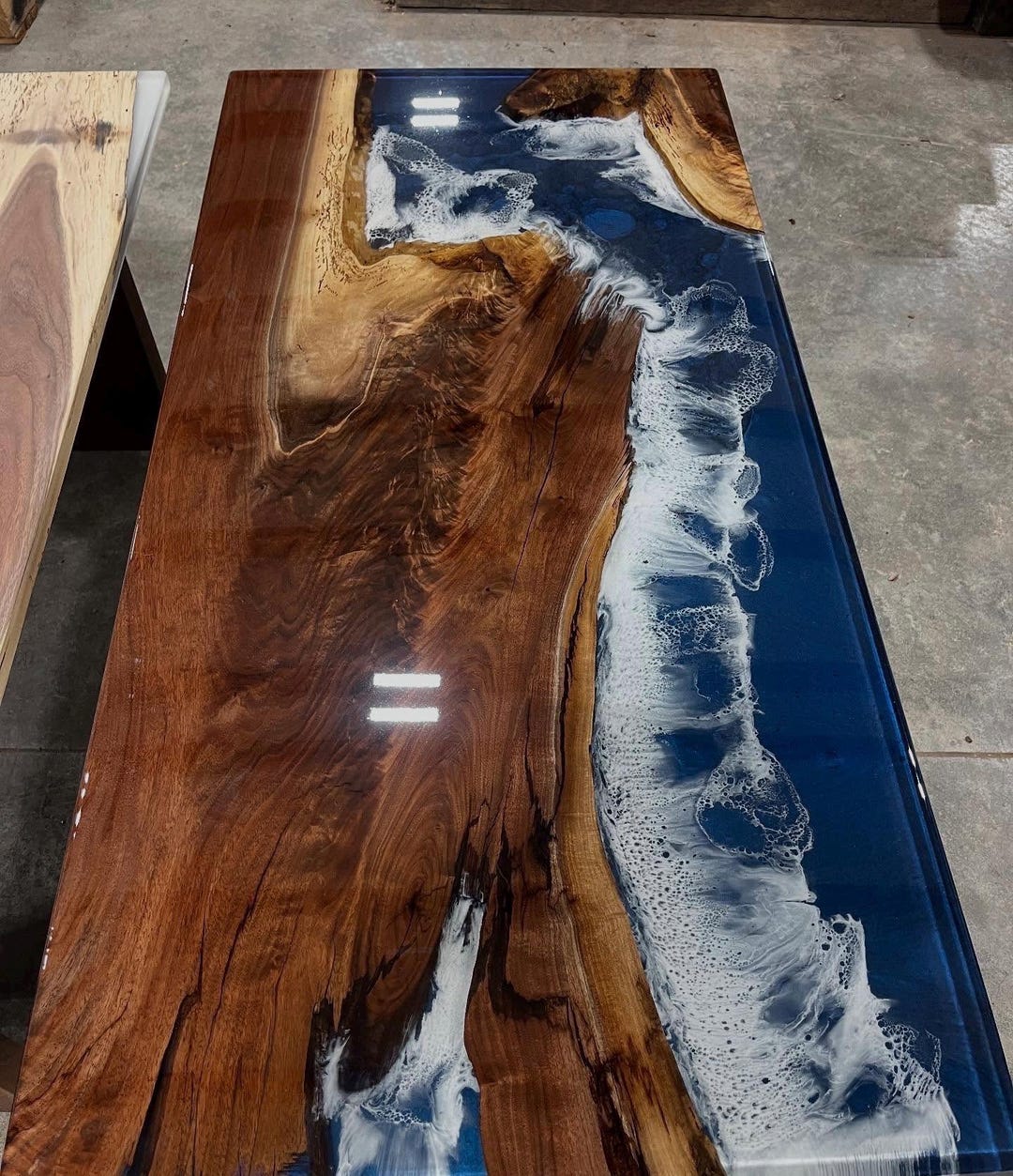 Blue Dining Epoxy Table/live Edge Wooden Table/ Natural Wood Dining ...