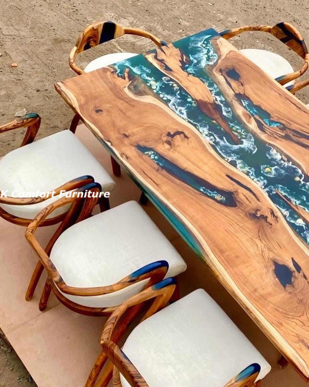 Beach Sea Epoxy Table/ Live Edge Wooden Table/ Epoxy Ocean River Table ...