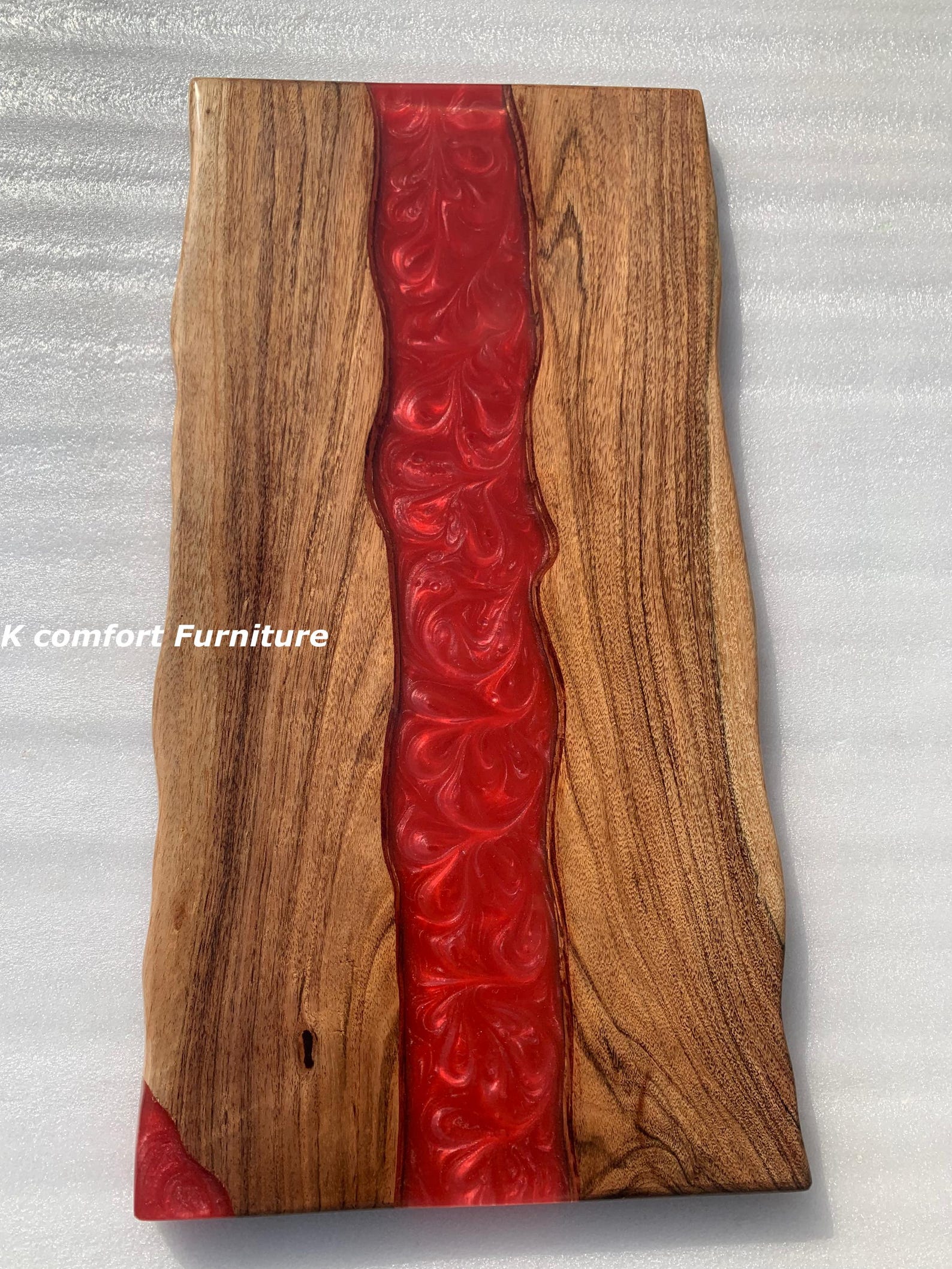 Red Epoxy Table Top/ Live Edge Table/ Epoxy Ocean River Table/ Natural ...