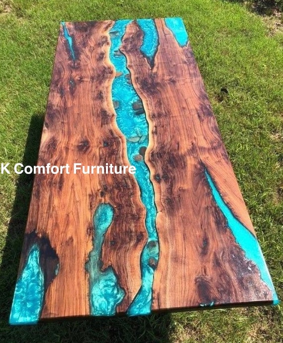 Stone Epoxy Table Live Edge Wooden Table Epoxy Ocean River - Etsy