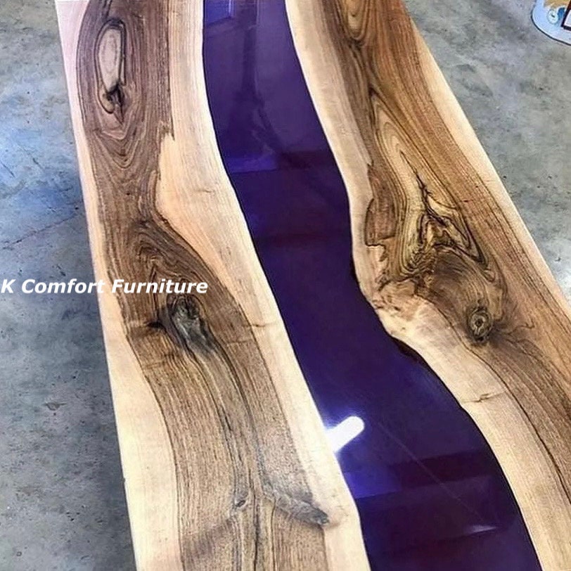 Purple Epoxy Table/ Live Edge Wooden Table/ Epoxy Ocean River Table ...