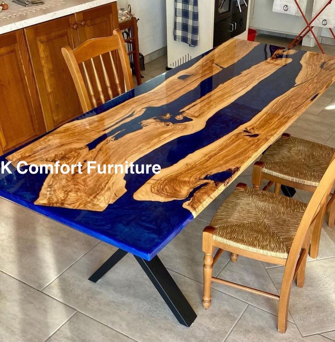 Blue Swirl Epoxy Table, Live Edge Table , Epoxy Ocean River, Natural ...