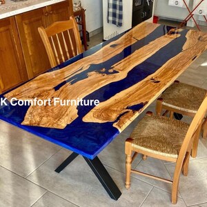 Blue Swirl Epoxy Table, Live Edge Table , Epoxy Ocean River, Natural ...