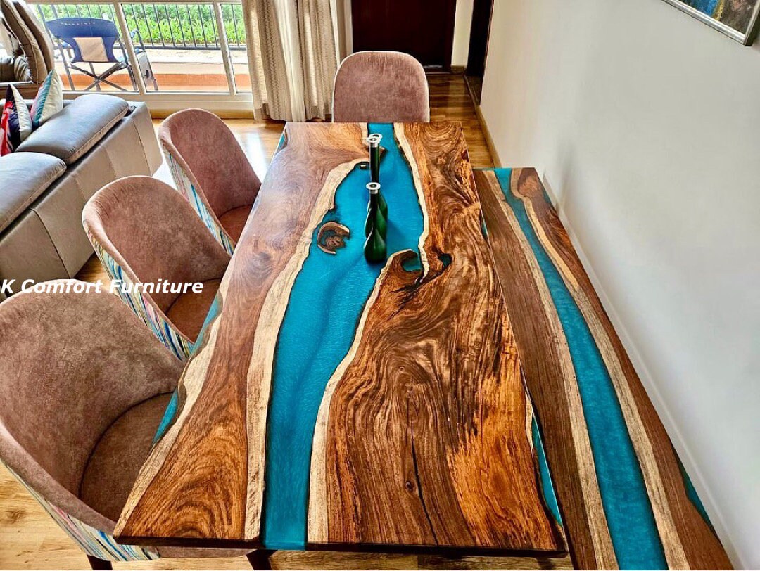Turquoise Epoxy River Table / Live Edge Table /epoxy Ocean River Table ...