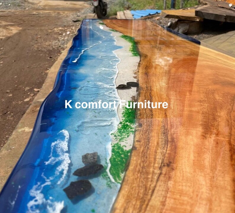 Blue Ocean Sea Table Live Edge Wooden Table Epoxy Ocean | Etsy