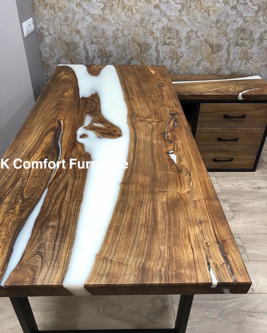 White Epoxy Table , Live Edge Wooden Table, Epoxy River , Natural Wood ...