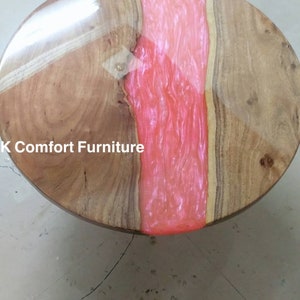 Pink Round Epoxy Table , Live Edge Wooden Table, Epoxy Ocean River ...