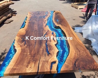 Blue Round Epoxy Table Live Edge Wooden Table Epoxy Ocean - Etsy