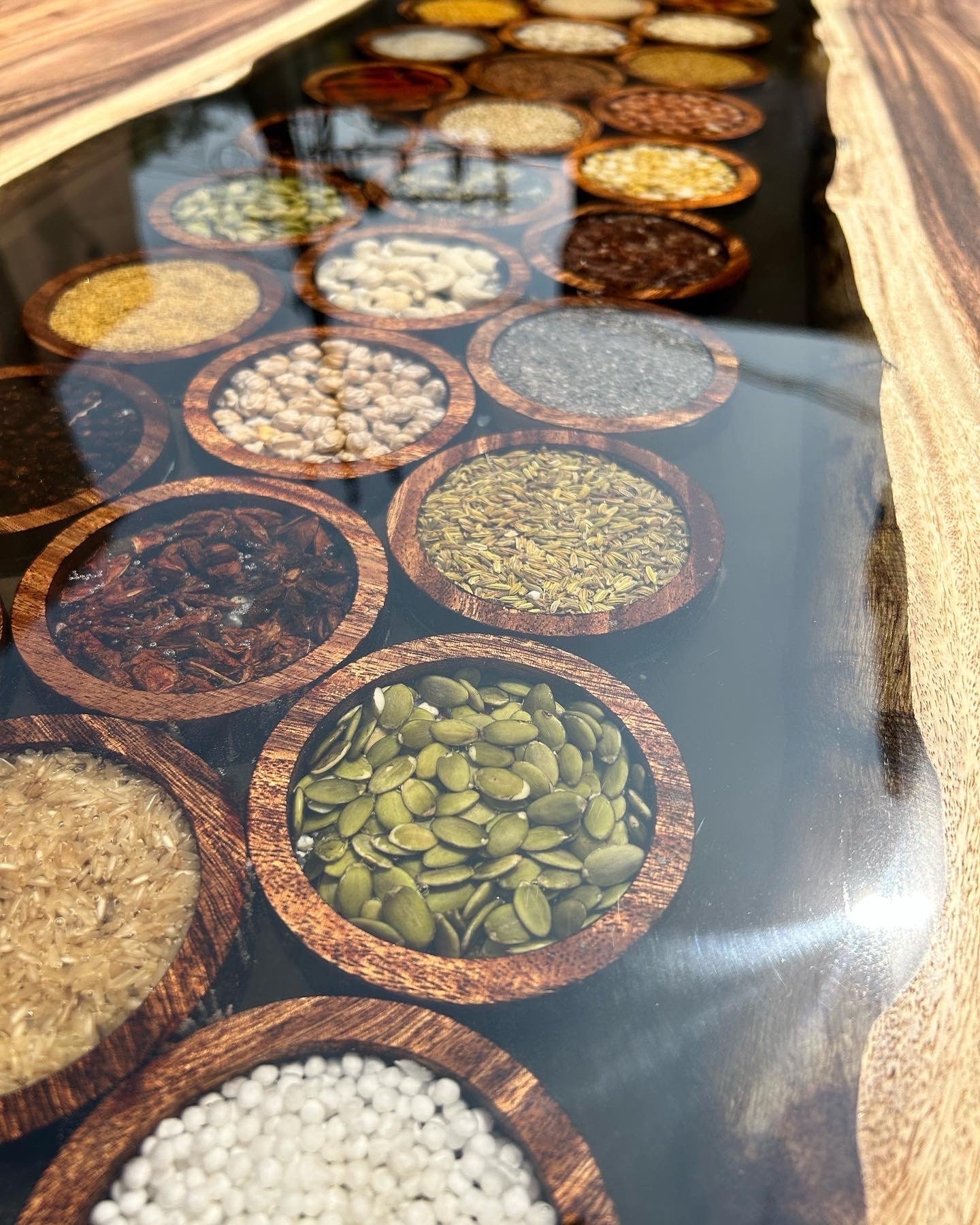 Spices Dry Fruits Resintable / Live Edge Wooden Table/ Acacia Wood ...