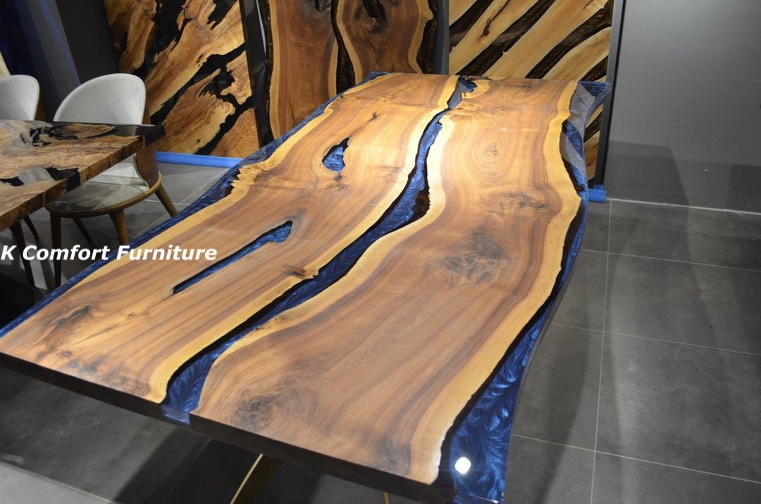 Blue Luxuary Epoxy Table, Live Edge Table , Epoxy Ocean River ,natural ...