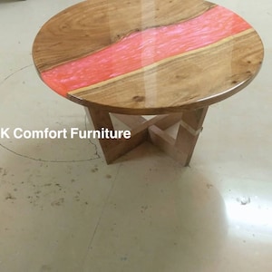 Pink Round Epoxy Table , Live Edge Wooden Table, Epoxy Ocean River ...