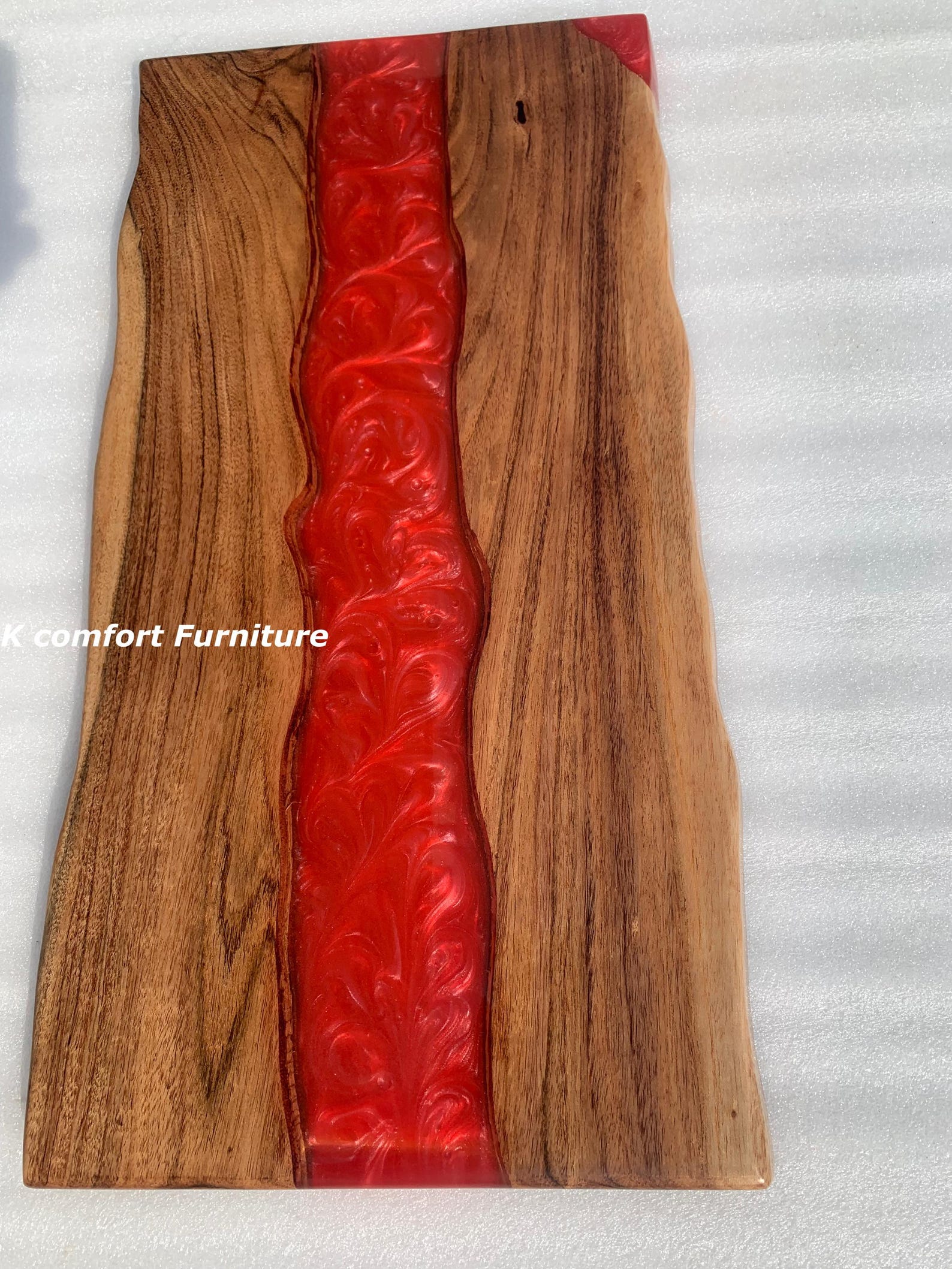 Red Epoxy Table Top/ Live Edge Table/ Epoxy Ocean River Table/ Natural ...