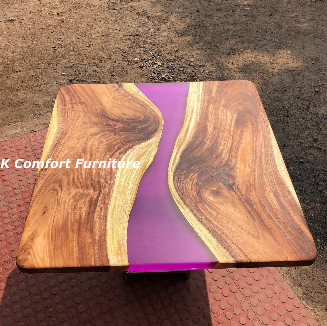 Purple Epoxy Table Live Edge Table Epoxy Ocean River - Etsy