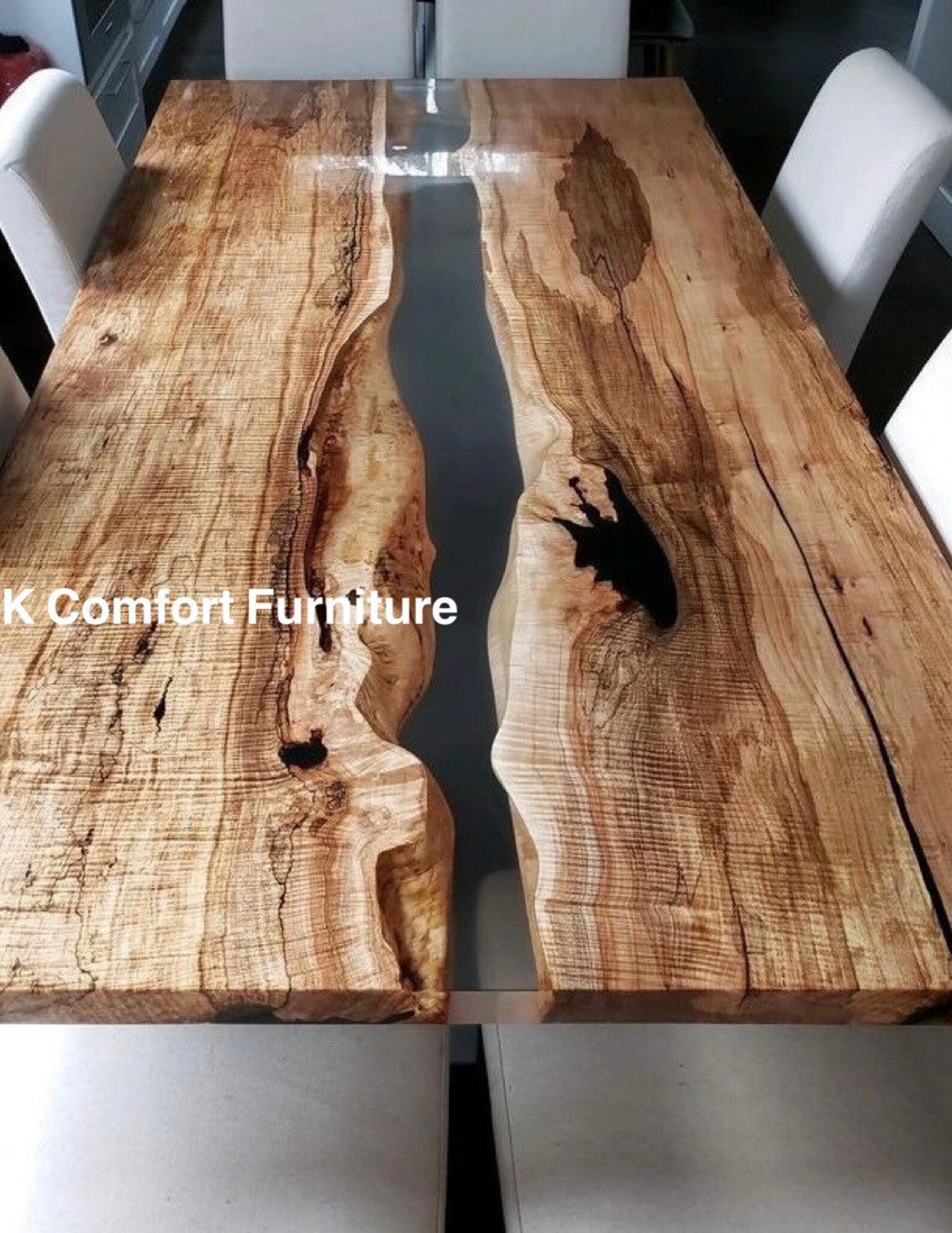 Transparent Black Epoxy Table / Live Edge Table / Epoxy Ocean River ...