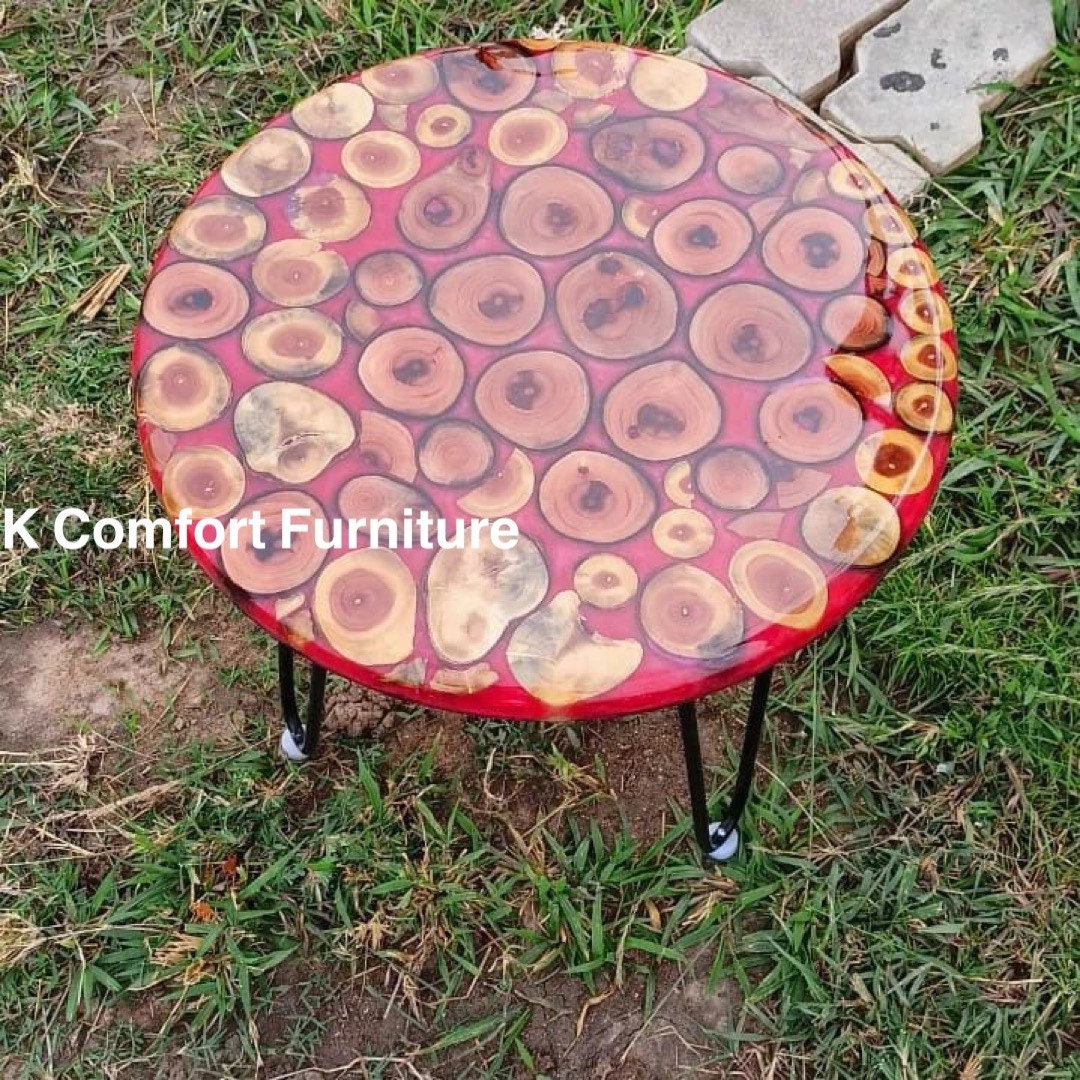 Pink Round Epoxy Wooden Table , Live Edge Wooden Table, Epoxy Ocean ...
