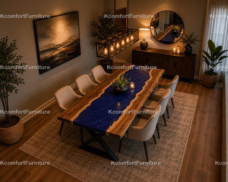 Live Edge Walnut Coffee Table, Blue Epoxy River Dining Surface, Custom ...