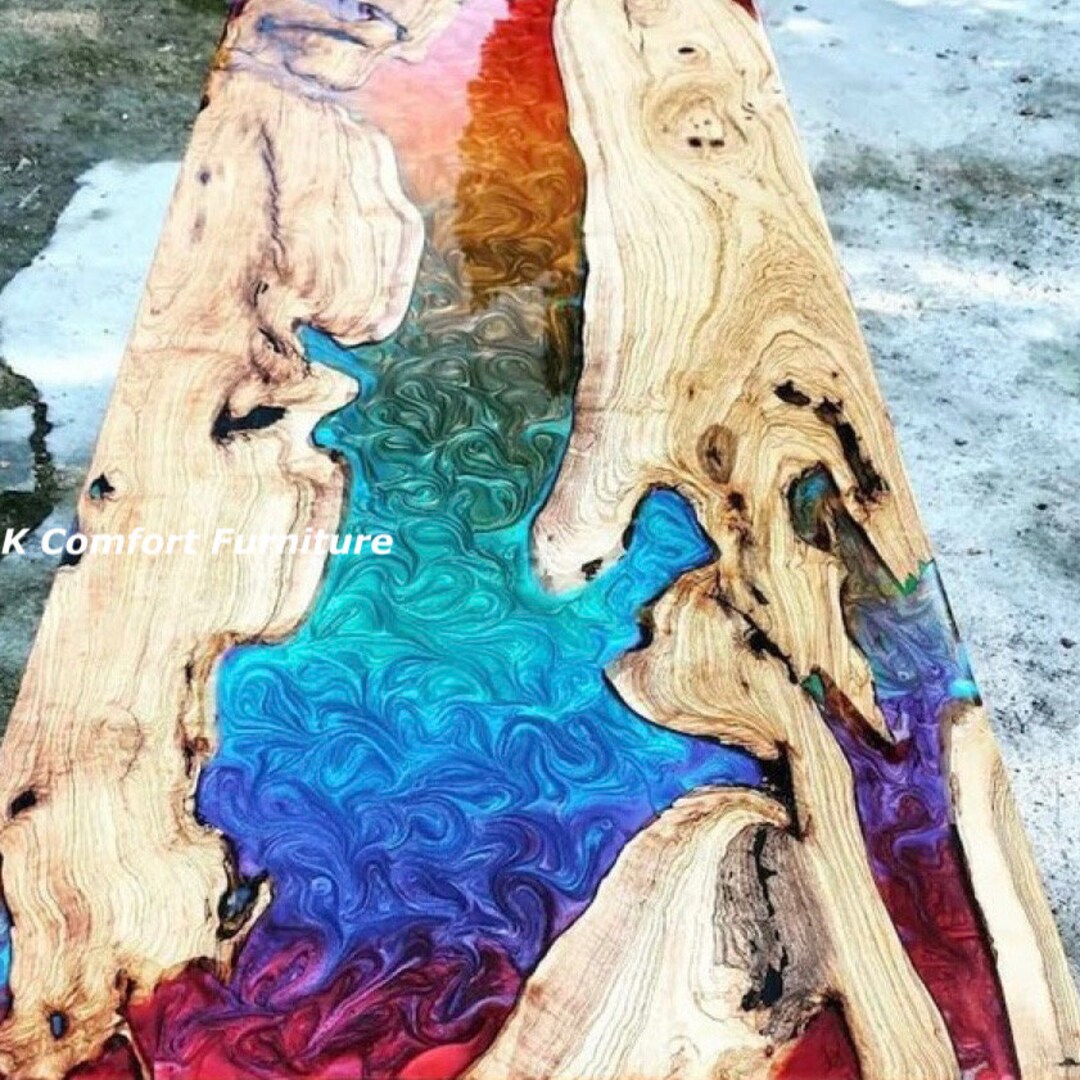 Acacia Wood Live Edge Epoxy Table, Multi-color Resin River - Etsy